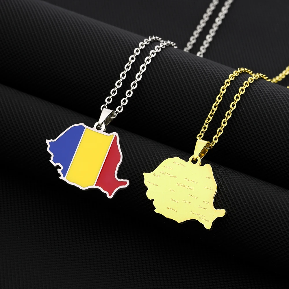 Europe Romania Map Flag Pendant Necklace Gold/Silver Color Romanian Men ...
