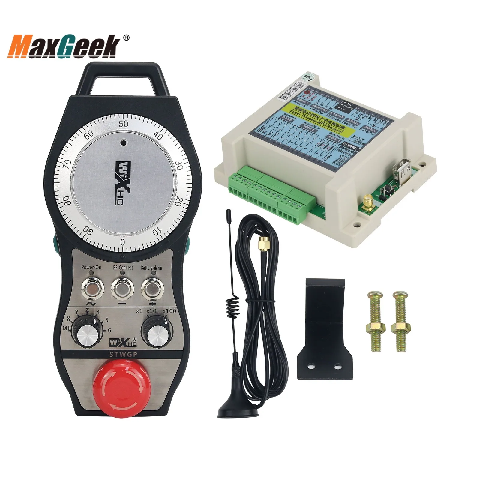 Maxgeek SWGP 6 Axis Wireless MPG CNC Handwheel Pendant Emergency Stop ...