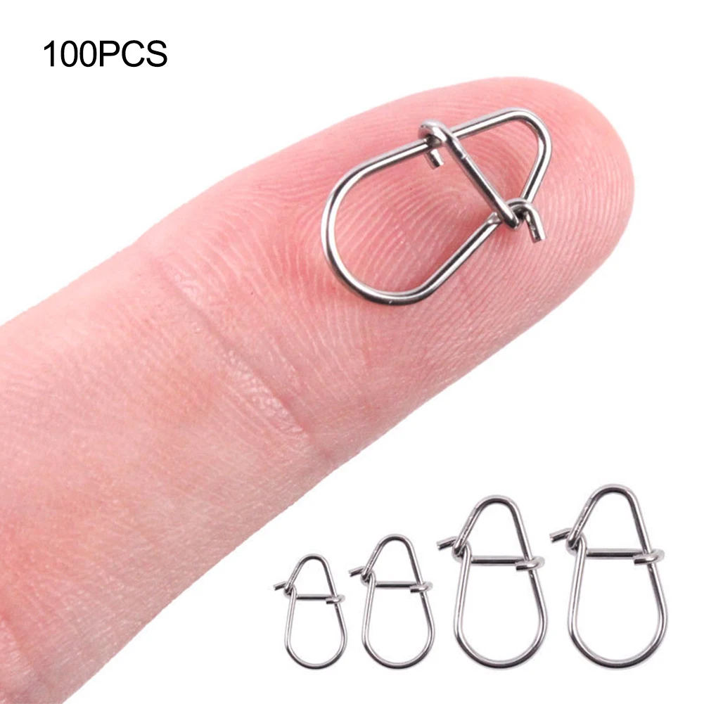 100pcs Fishing Hook Snap Pin Fast Lock Clips Rolling Swivels Stainless ...