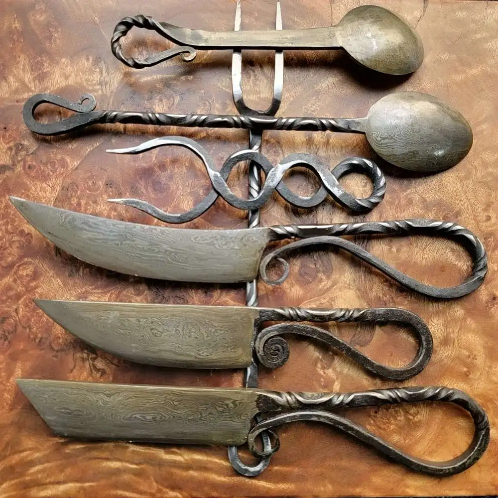 European-Style-Iron-Art-Hand-Forged-Dinner-Knife-Screw-Handle-Fork ...
