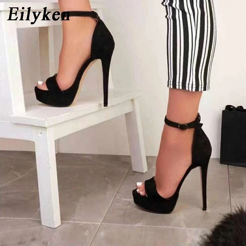 Eilyken Black Gladiator Buckle Strap Platform Sandals Women 2022 Summer Pumps Thin High Heels ...