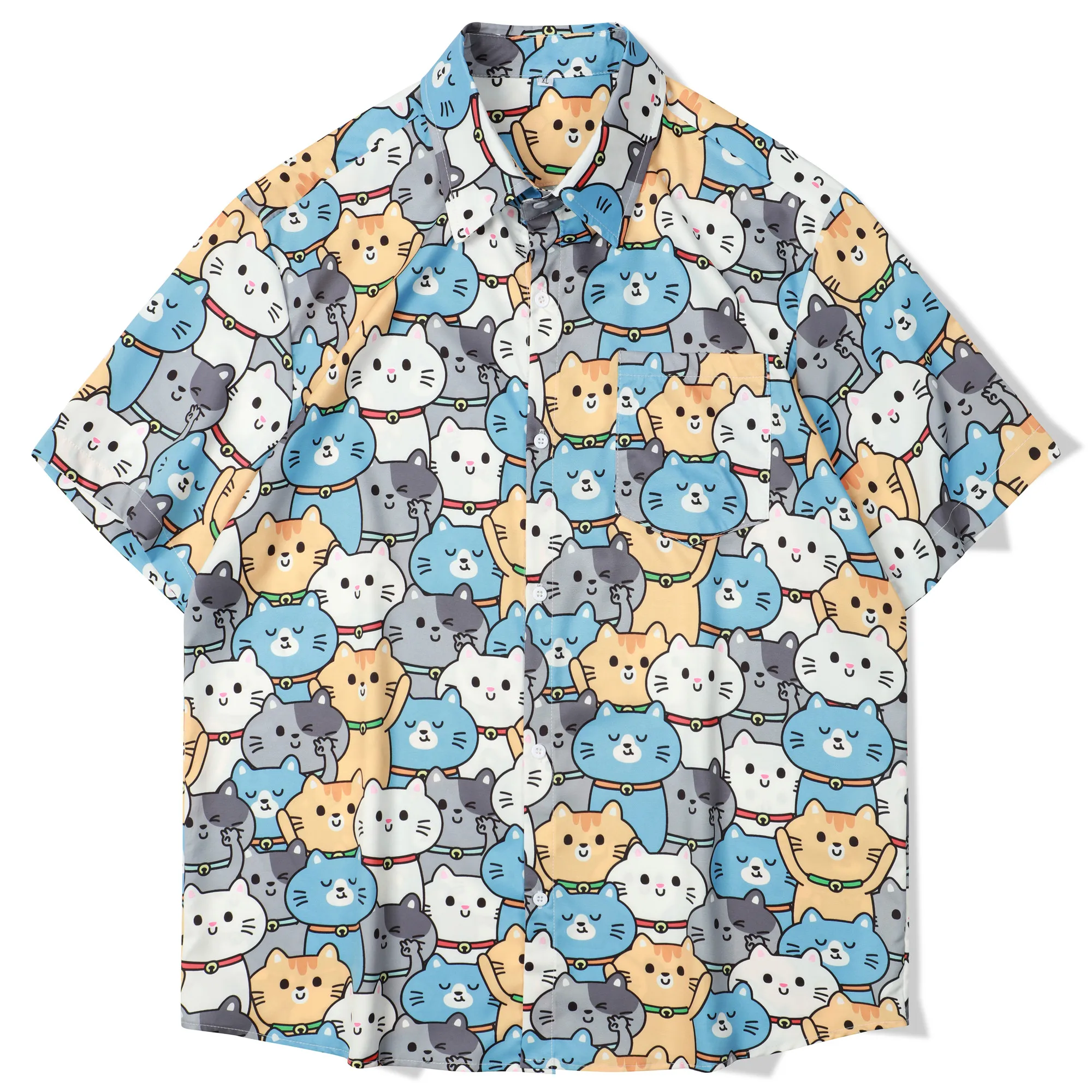 Cute-Cat-Print-Men-s-Casual-Short-Sleeve-Shirt-With-Chest-Pocket-Men-s ...