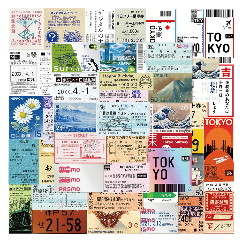 10-30-60PCS-Japanese-Tickets-Tokyo-Travel-Stickers-Decals-For-Suitcase ...