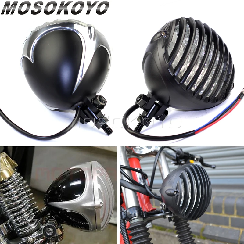 Black-Motorcycle-Front-Headlight-with-Grill-Cover-Housing-Grille-Light ...