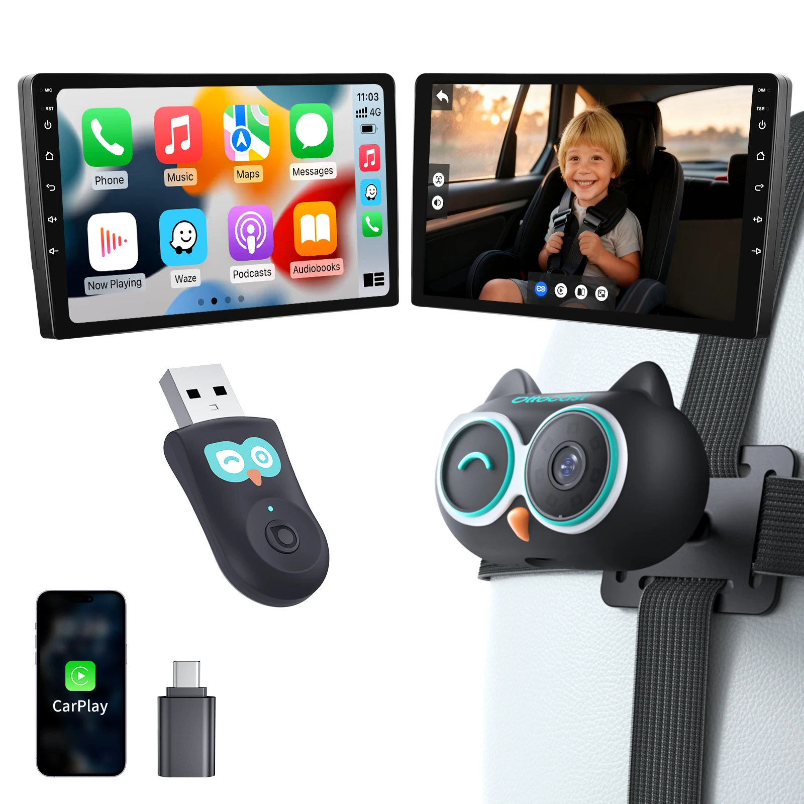 OTTOCAST Cabin Care Adattatore Wireless CarPlay Baby Camera 1080P HD ...