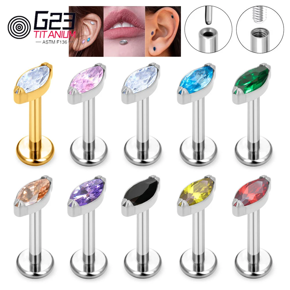10pcs-F136-Titanium-16G-Internally-Threaded-Earring-Stud-Labret-Lip ...
