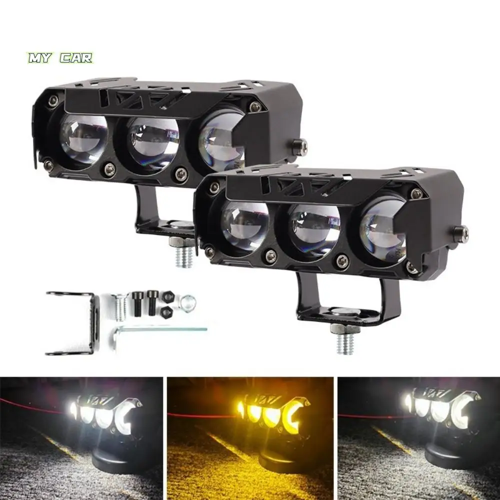 Waterproof Motorcycle LED Spotlights Dual Color Lights Hi/Low Beam ...