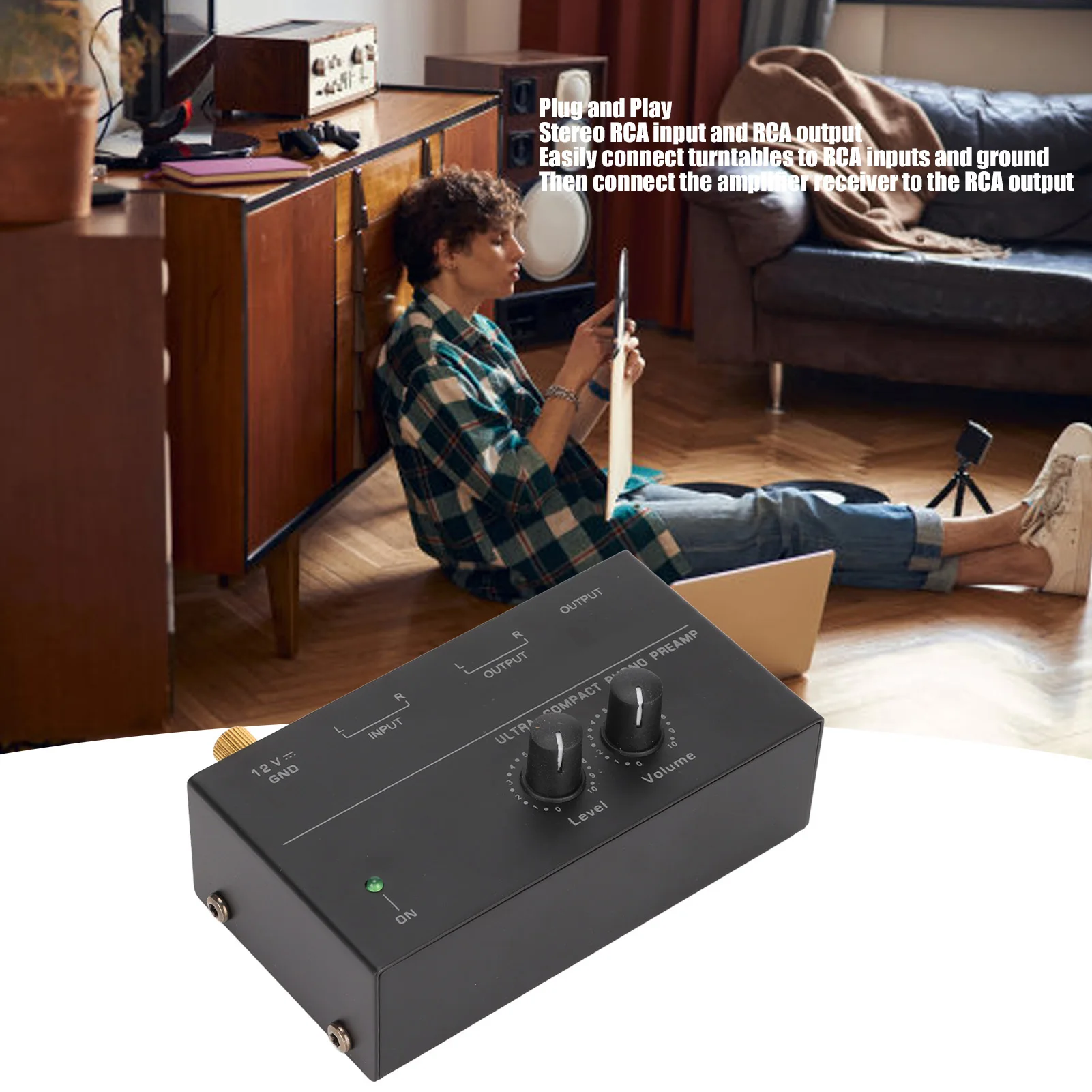 PP500 Phono Preamp Low Noise Stereo Input Output Knob Control Mini ...
