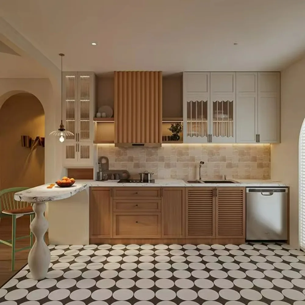 DBM Kitchen with Island Design Walnut Wood Veneer Kitchen Cabinet with ...