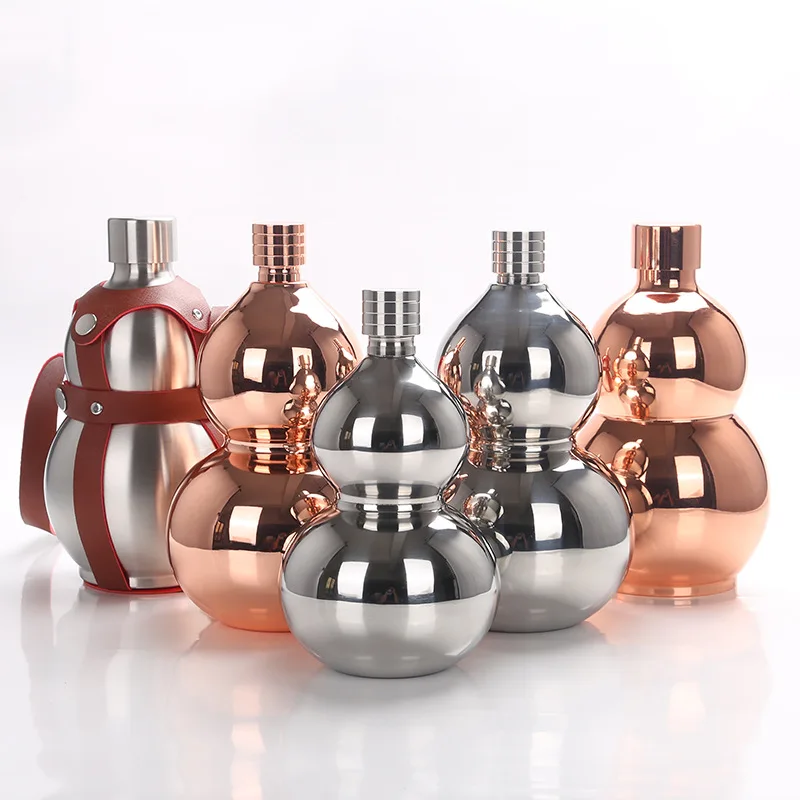Stainless-Steel-Hip-Flask-Portable-Gourd-Shape-Flagon-Outdoor-Wine ...