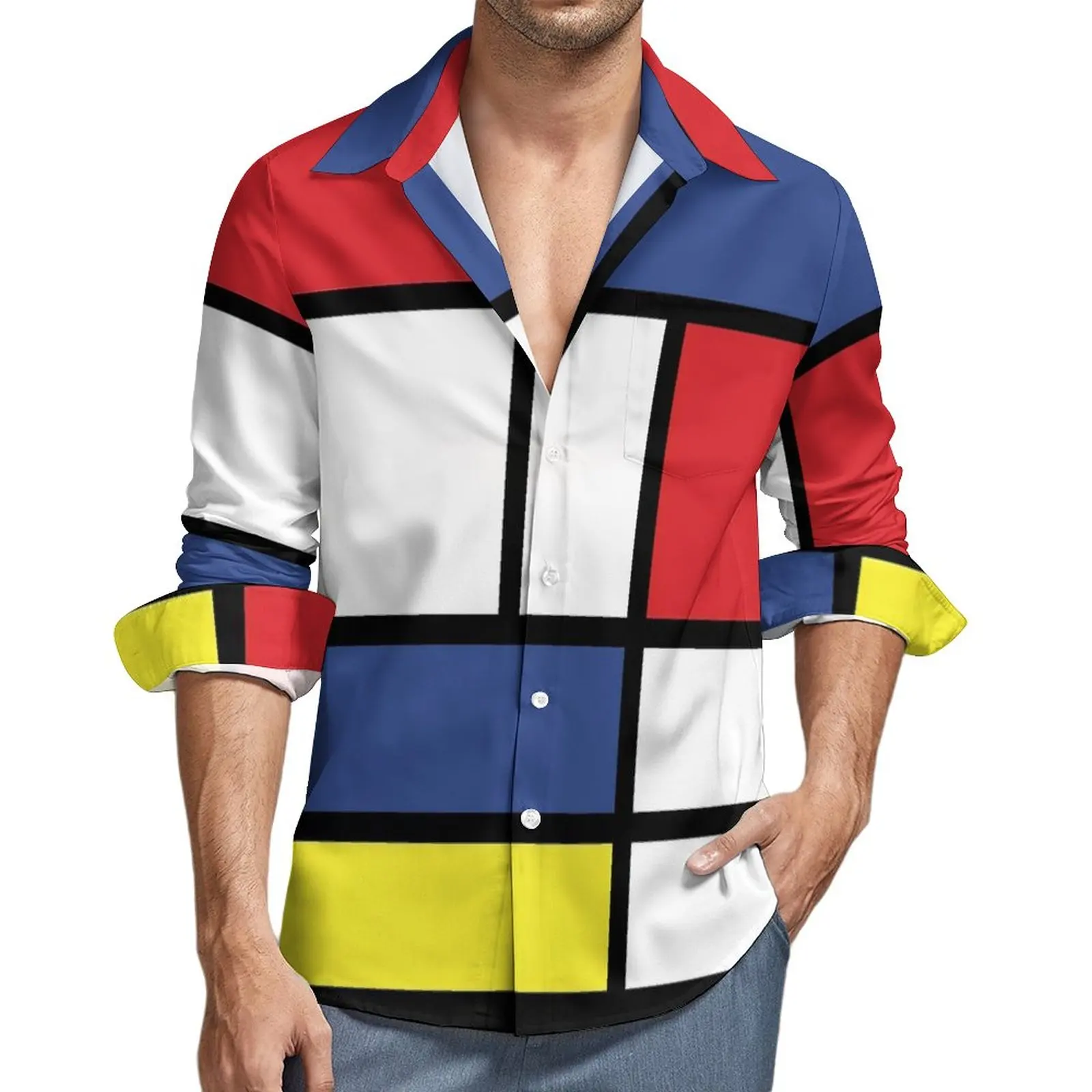Colorblock-Shirt-Men-Mondrian-Reinterpretation-Casual-Shirts-Autumn ...