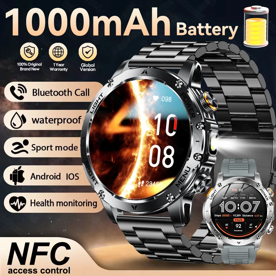 New Men Military Outdoor 1000mAh Battery Smart Watch GPS NFC Watches ...