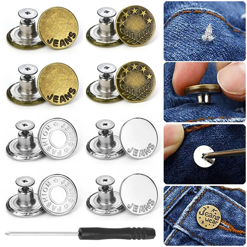 10Pcs-Alloy-Jeans-Screw-Button-Detachable-Snap-Fastener-Pants-Pins-Nail ...