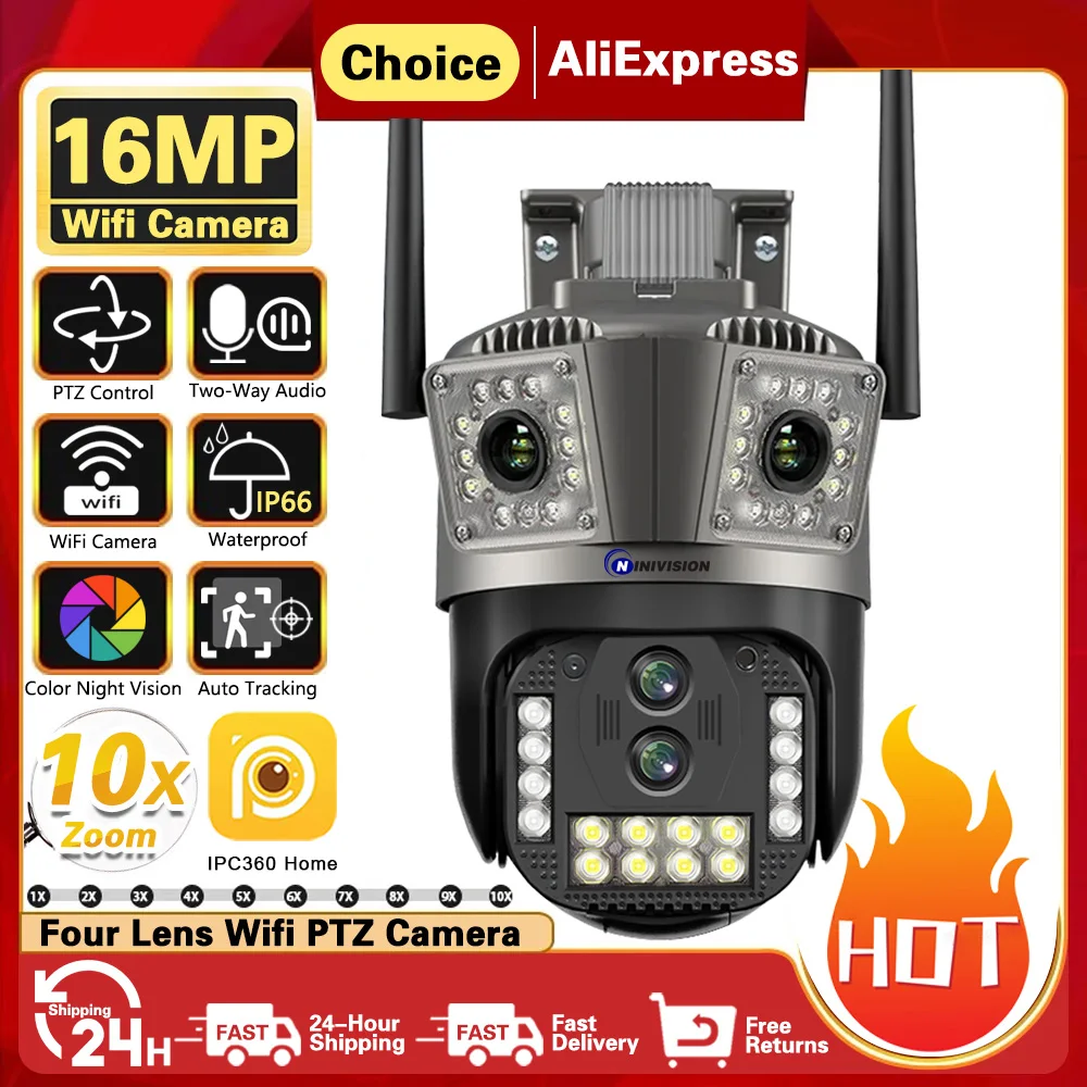 16MP-Four-Lens-Camera-HD-10X-Zoom-Outdoor-PTZ-WIFI-AI-Mobile-Detection ...