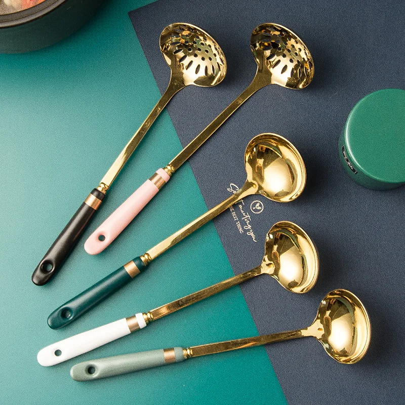 Cuchara-de-sopa-con-mango-de-cer-mica-de-acero-inoxidable-colador-de ...