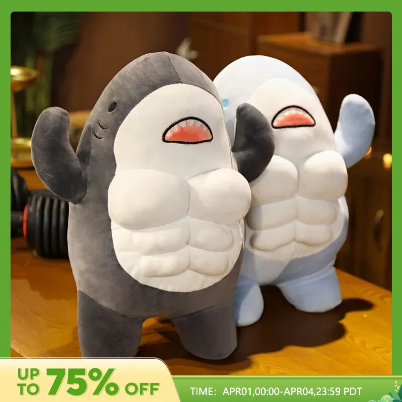40CM Muscle Shark Plush Doll Cute Worked Out Shark Stuffed Cartoon Toys ...
