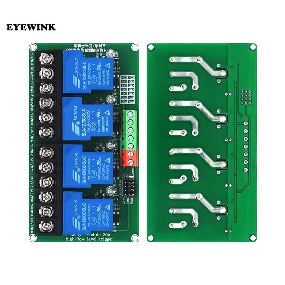 4-channel-relay-module-30A-with-optocoupler-isolation-5v-12v-24v ...