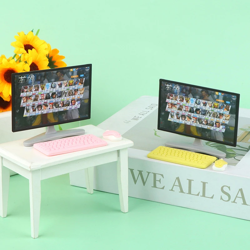 3Pcs/Set 1:12 Dollhouse Miniature Desktop Computer Keyboard Mouse TV ...