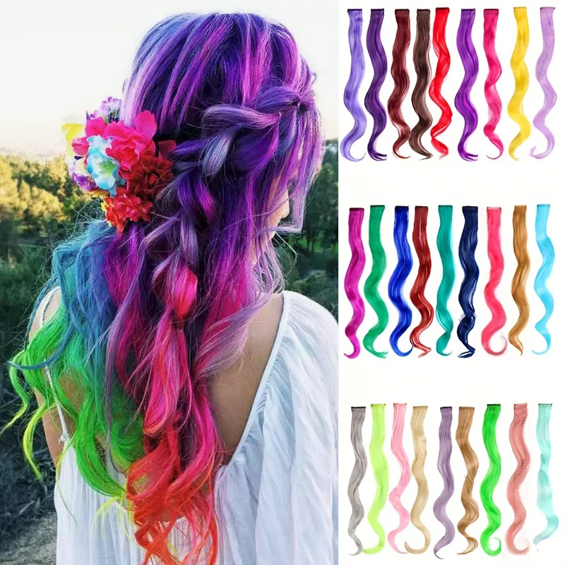 Synthetic-Clip-On-Hair-Extension-Colorful-Straight-Hair-Extension-Clip ...