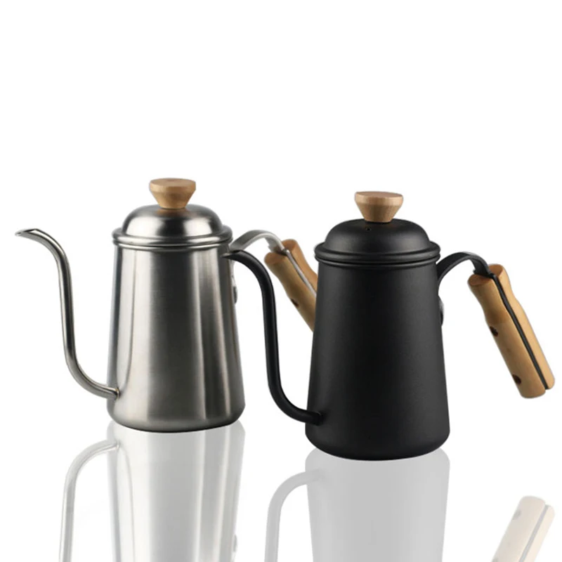 Long Narrow Spout Coffee Pot - 304 Stainless Steel Wooden Hand Pour ...