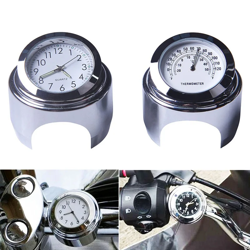Motorcycle Handlebar Clock Thermometer Luminous Dial Clock 22-25mm ...