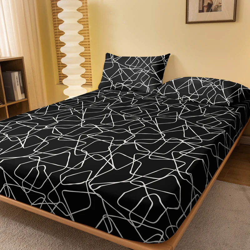 1-Simple-Modern-Geometric-Trapezoid-Printed-Matte-Bed-Sheet-Bedroom ...