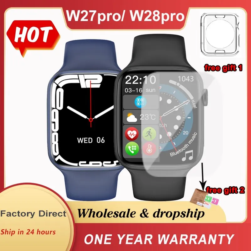 W27 프로 스마트 워치 시리즈 7 IP68 방수 44mm 분할 화면 44mm 1.75 'tft 320*385 픽셀 ECG ...
