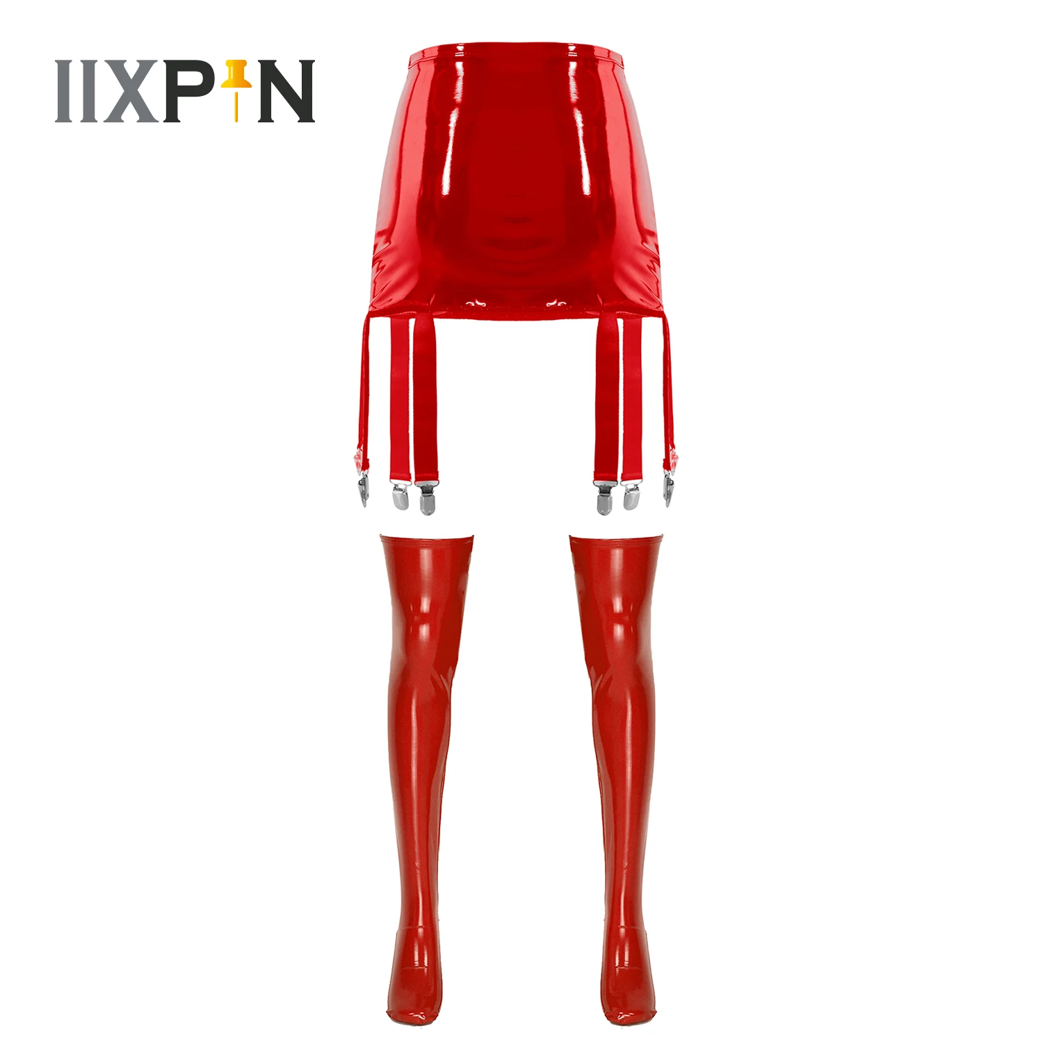 Porte-jarretelles en cuir verni pour femmes avec bas, ensemble de ...