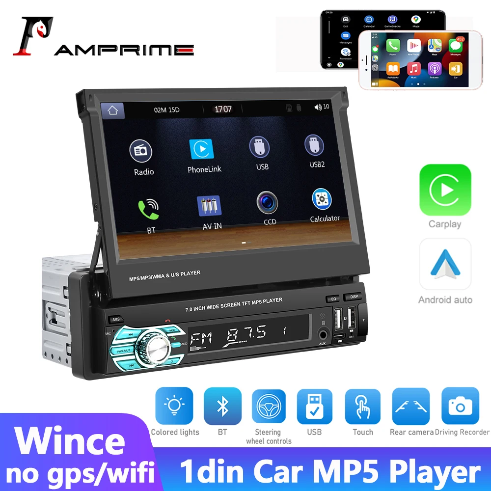 1Din-Car-Radio-7-HD-Retractable-Touch-Screen-Multimedia-Video-Player-BluetoothAudio-Stereo-D ...
