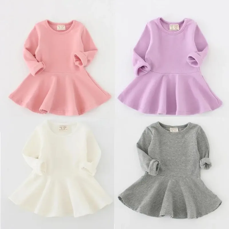 1-4Years Spring Baby Girl Dress Cotton White Long Sleeve Dress Toddler ...