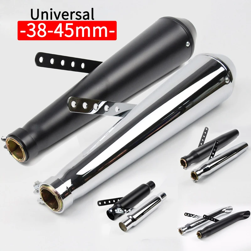 Motorcycle-Exhaust-Pipe-Cafe-Racer-Muffler-Tip-Tail-Tube-Chrome-Black ...