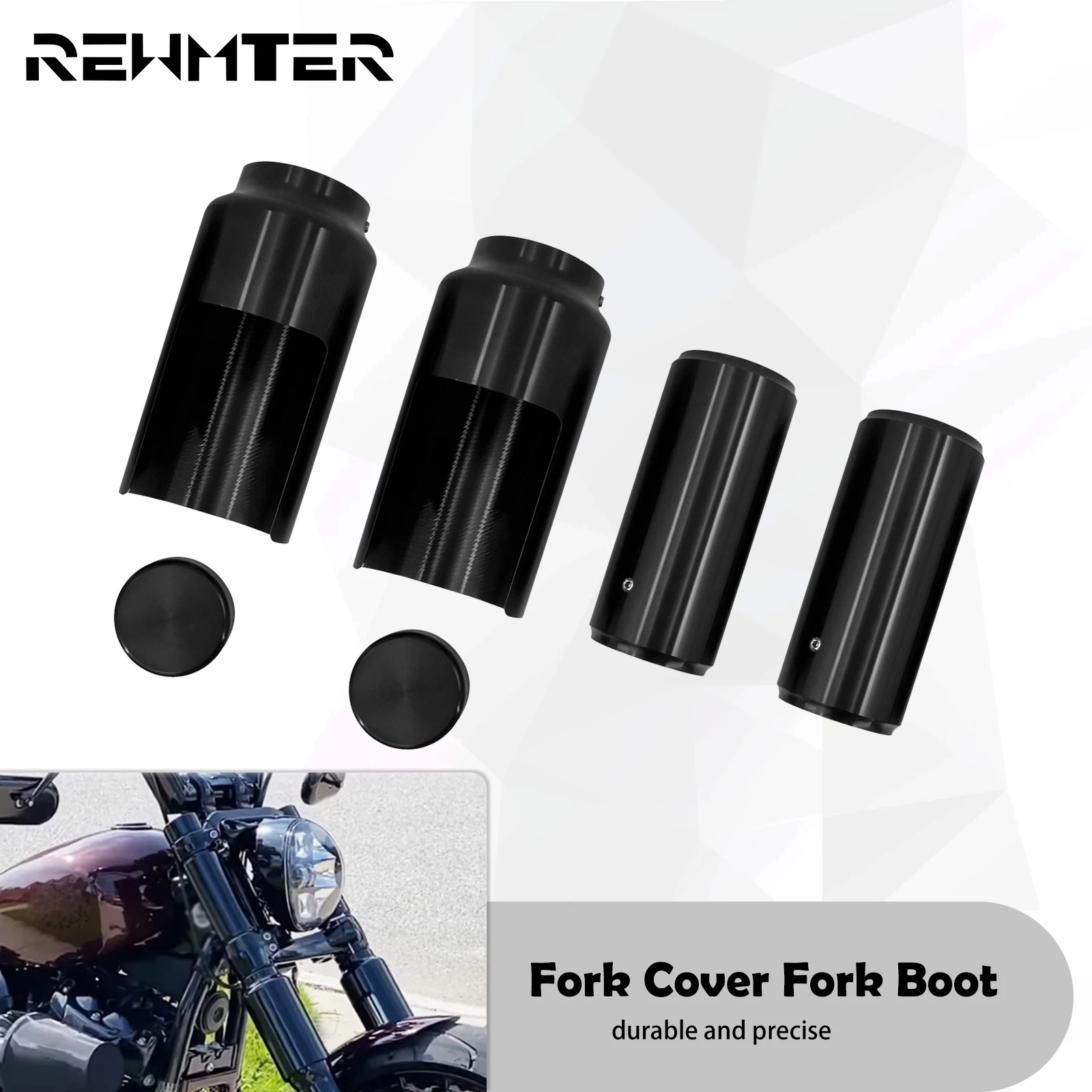 Motorcycle-Fork-Boot-Cover-Set-Tube-Cap-Kit-Gloss-Black-Aluminum-For ...