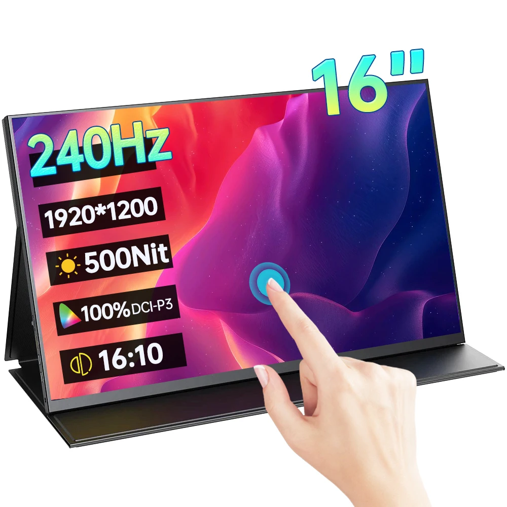 16 Inch 1.5K 240Hz Touchscreen Portable Monitor 100%DCI-P3 16:10 HDR ...