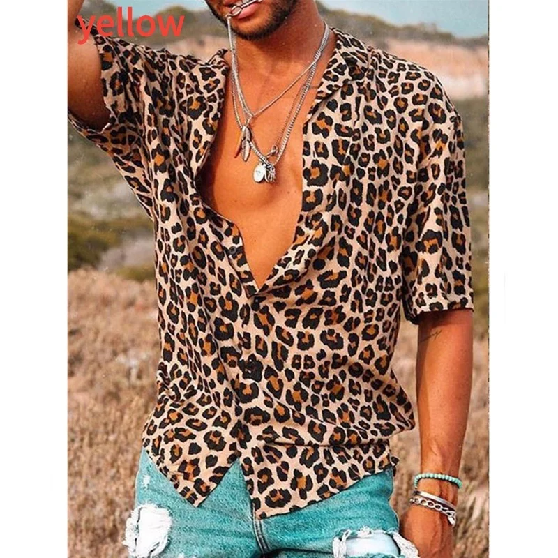 New-Leopard-Print-Men-s-Shirt-Business-Work-Luxury-Brand-Short-Sleeve ...