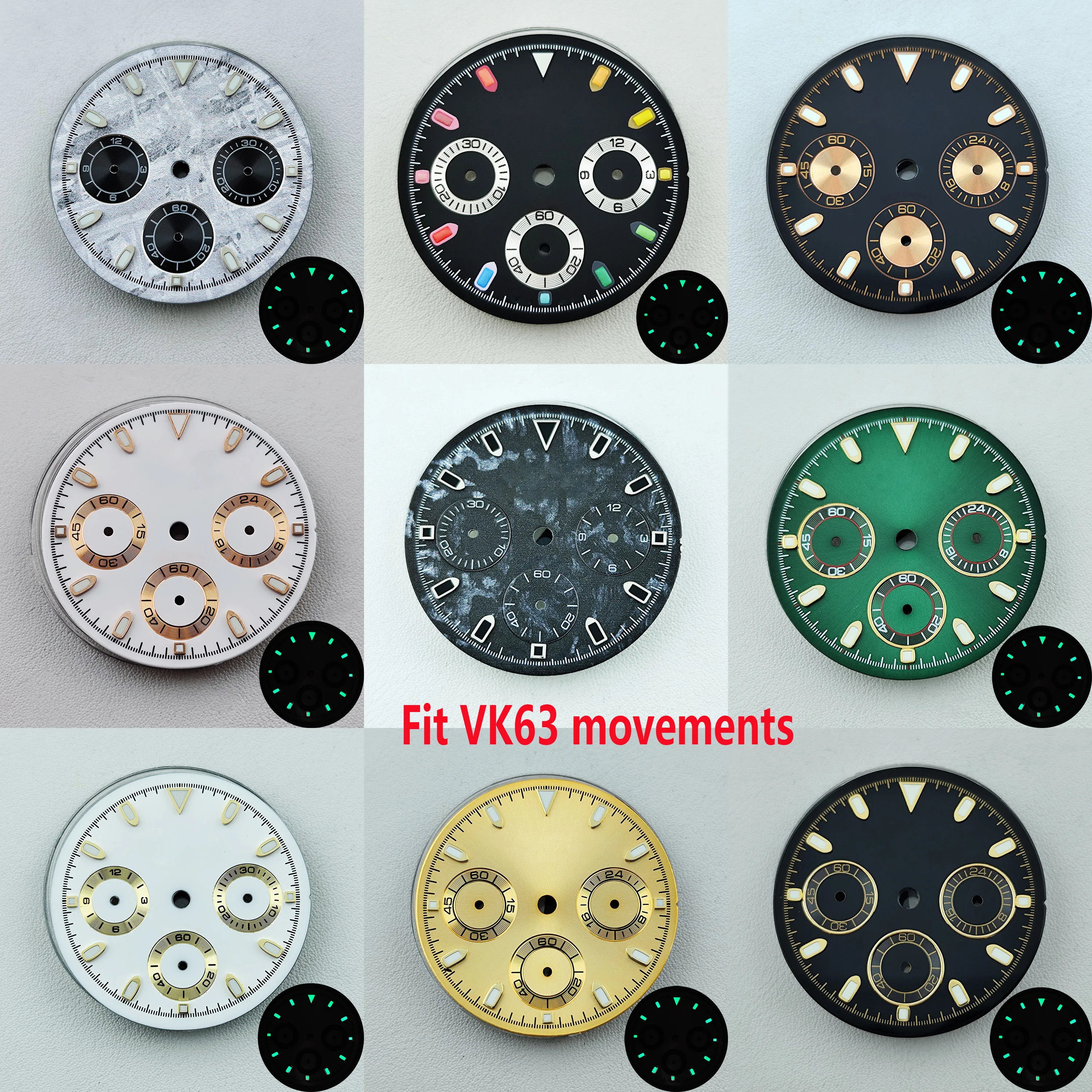 VK63-Chronograph-Watch-dial-29-8mm-VK63-dial-green-luminous-panda-dial ...