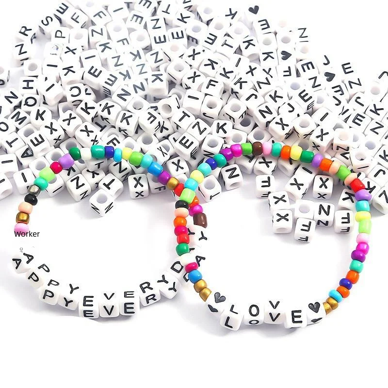 6mm-Acrylic-English-Alphabet-Square-Bead-Diy-Handmade-String-Bead ...