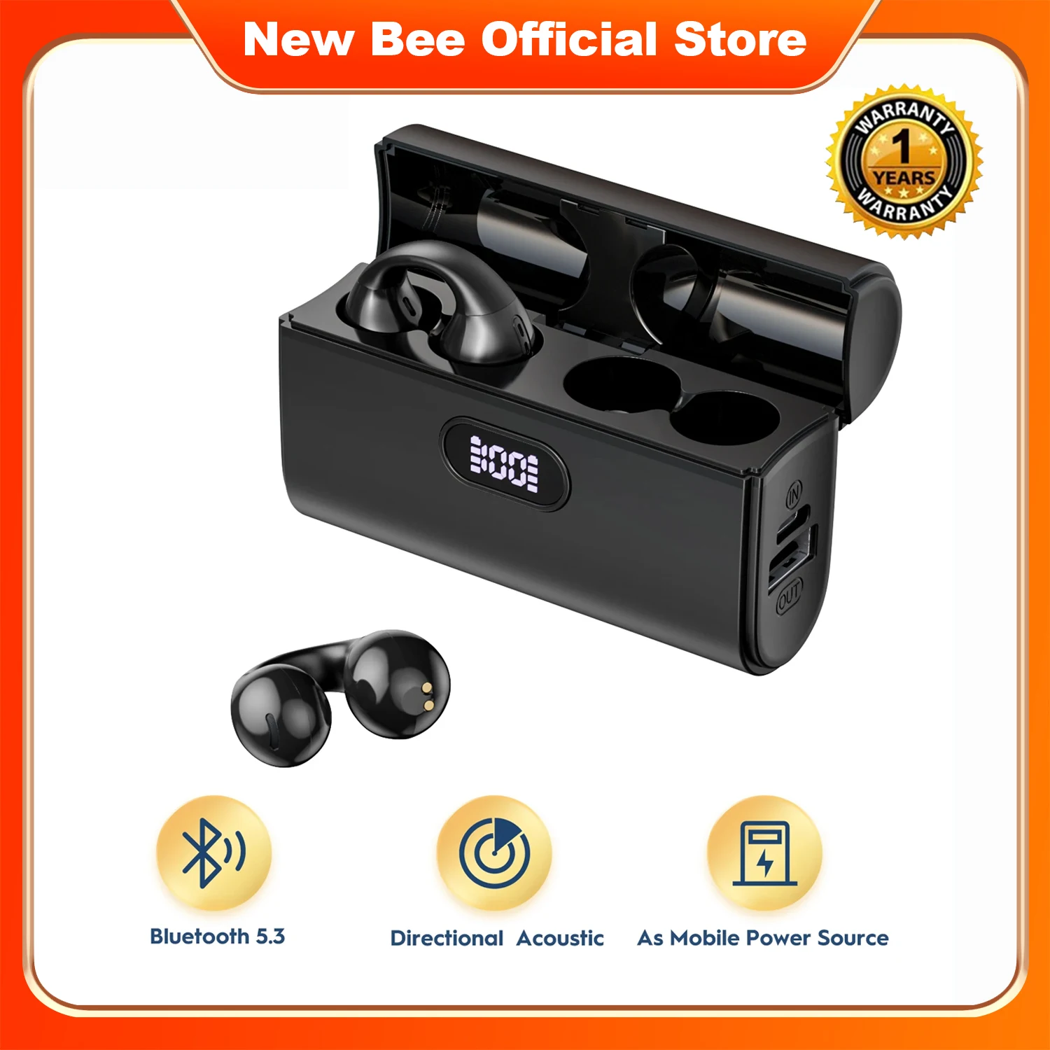 New-Bee-G119-Bluetooth-Bone-Conduction-Wireless-Headphones-TWS-Gaming-Sport-Headsets-with-Power ...