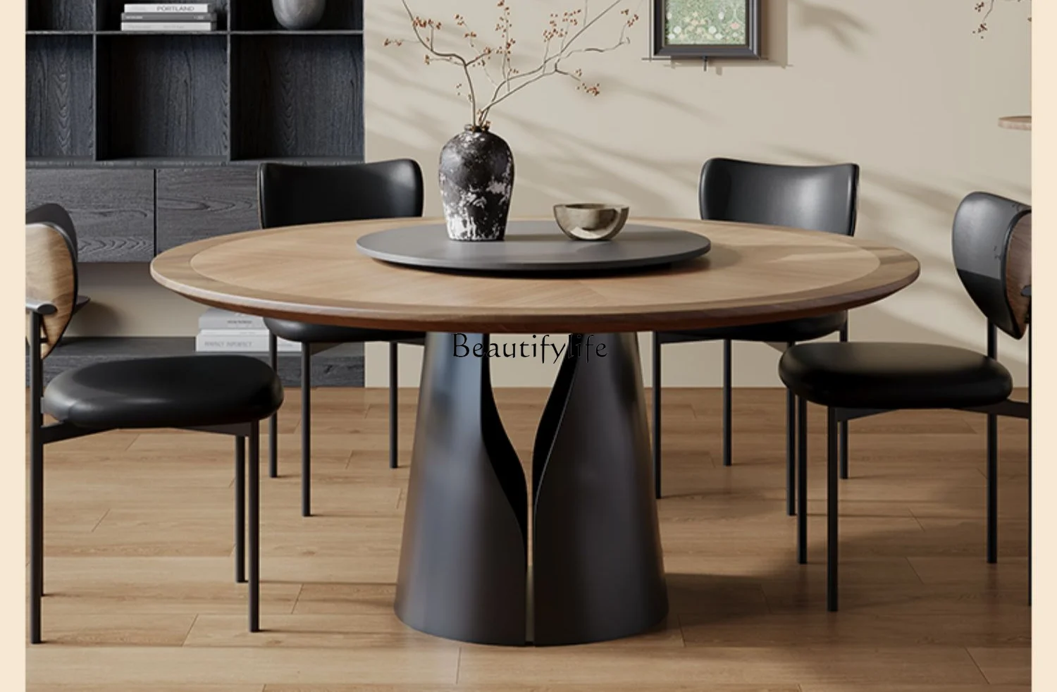 French-Stone-Plate-Dining-Table-with-Turntable-Solid-Wood-Small ...