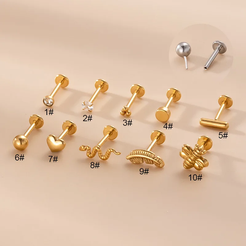 1PC-Stainless-Steel-Leaf-Bee-Ear-Piercing-Earring-For-Women-Inserted ...