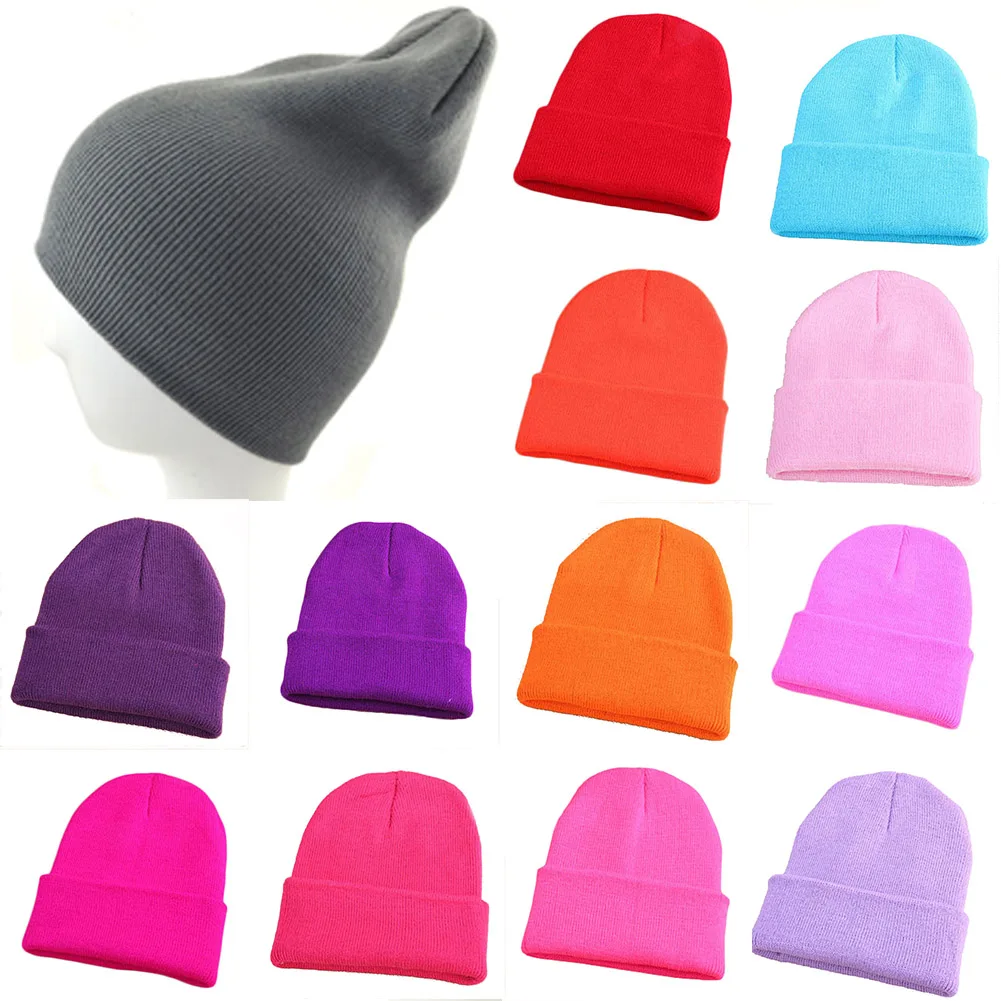 Classic-Fluorescent-Cap-Warm-Knit-Cap-Solid-Unisex-Beanies-Winter-Wool ...