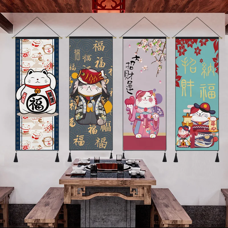 Japanese-Style-Maneki-Neko-Scroll-Hanging-Posters-Kakemono-Home-Decor ...