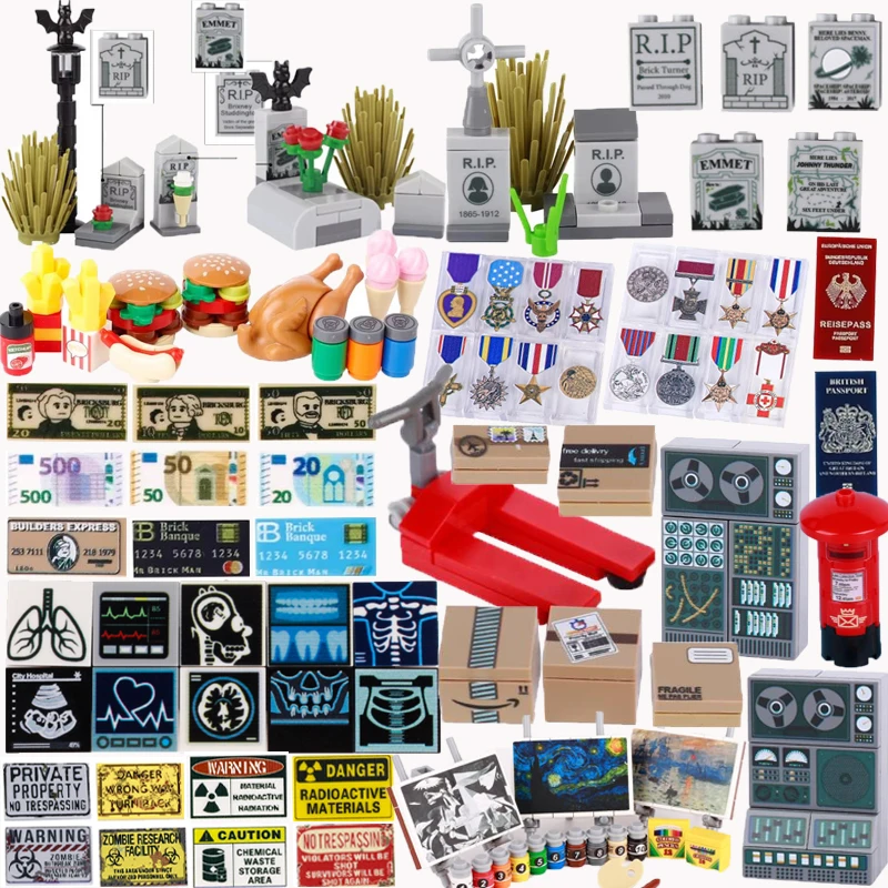 Building Blocks Solider Figures Gifts Tombstone Food Medal Passport ...