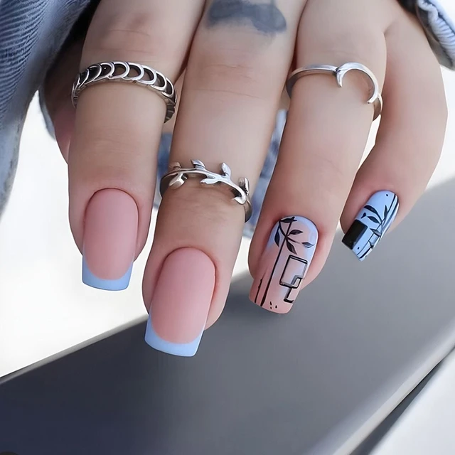 Square Acrylic Nails Blue