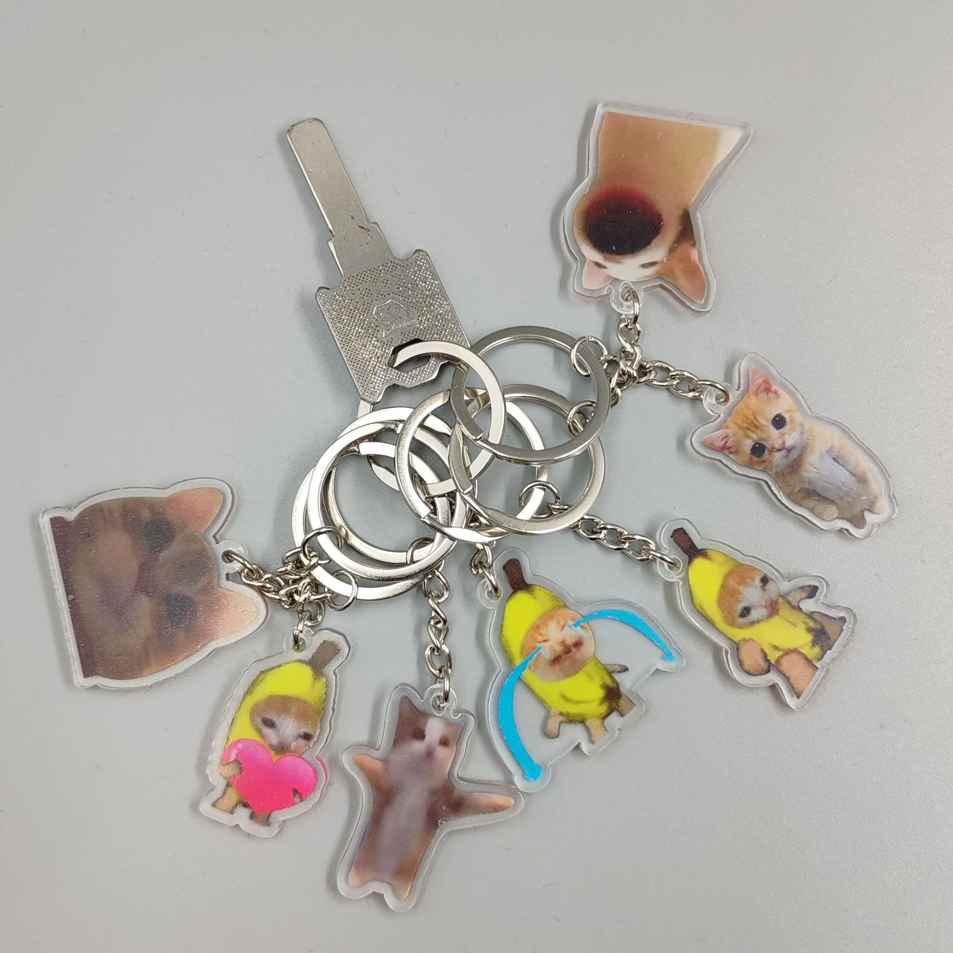2023 Cute Happy Cat Banana Cat Cry Key Chain Student Gift El Gato Cat ...
