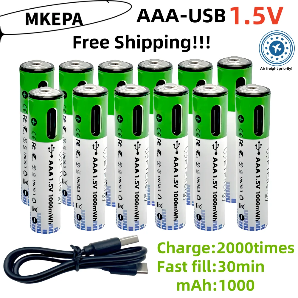 USB-AAA-Rechargeable-Batteries-1-5V-1000mAh-li-ion-battery-for-remote ...
