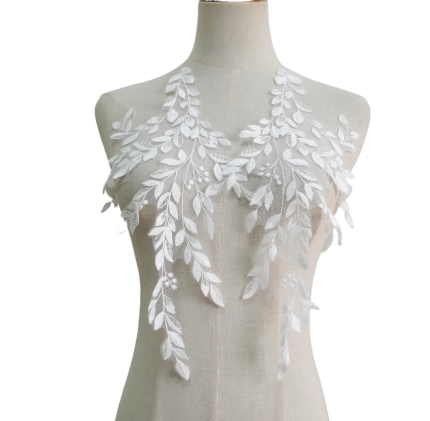 4PCS-2pairs-DIY-Bridal-Lace-Mirror-Flower-Applique-Lace-Patches-Wedding ...