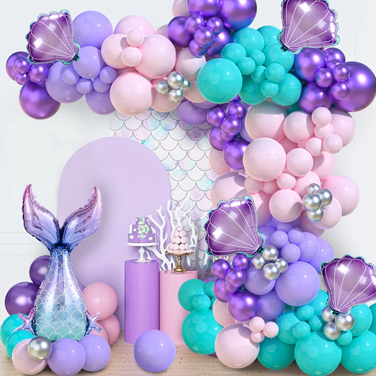 Mermaid Balloon Garland Arch with Mermaid Tail Seashell Foil Balloons ...