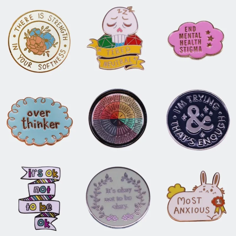 Mental-Health-Enamel-Pins-Custom-Depression-Thinking-Optimistic-Mood ...