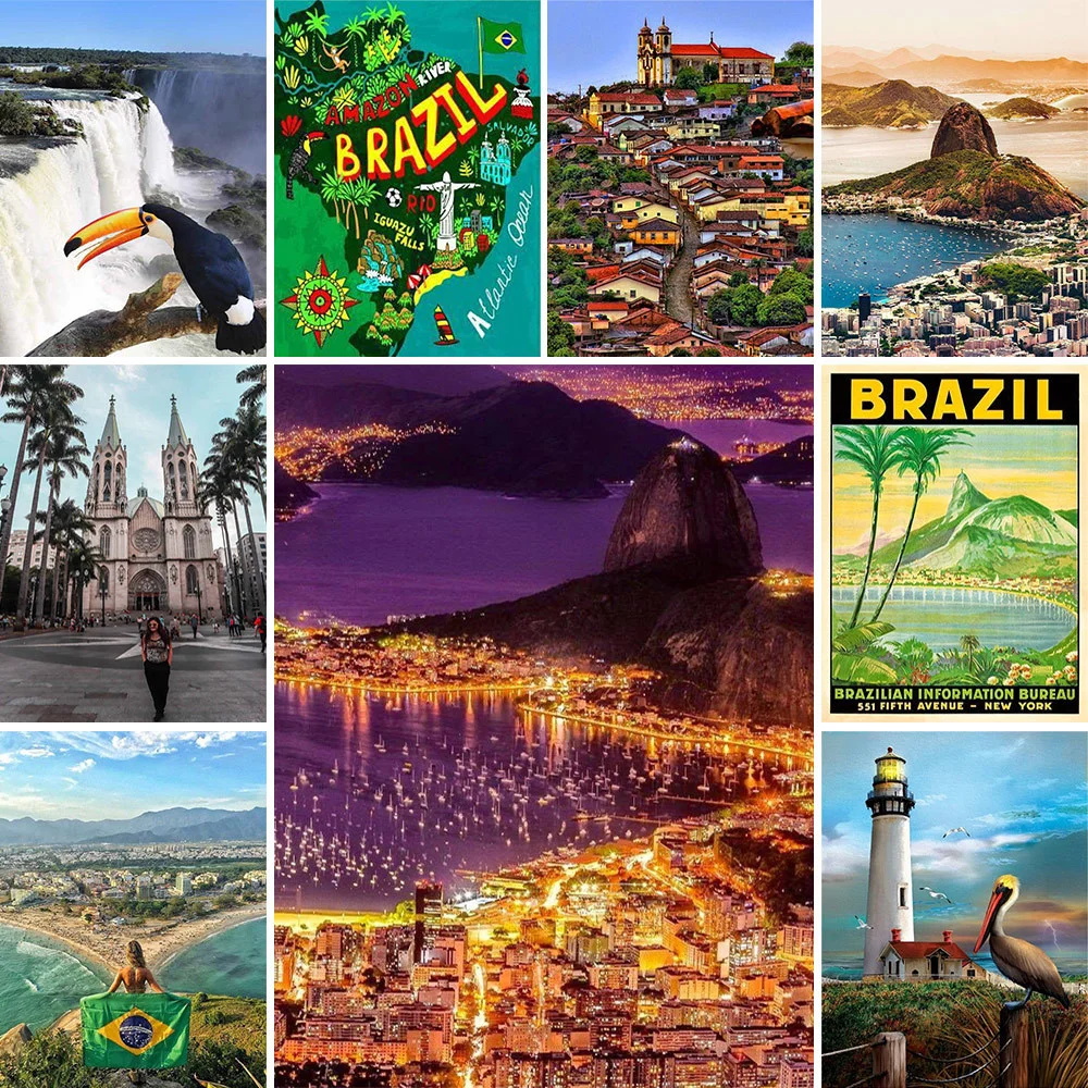 Brazil-Landscape-Printed-Fabric-Cross-Stitch-DIY-Embroidery-Full-Kit ...