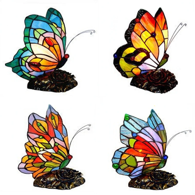 Tiffany Table Lamp Retro Stained Glass Butterfly Desk Lamp Hotel Decor ...